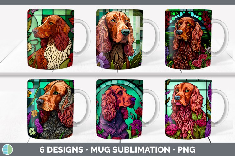 Stained Glass Irish Setter Dog Mug Wrap | Sublimation Coffee