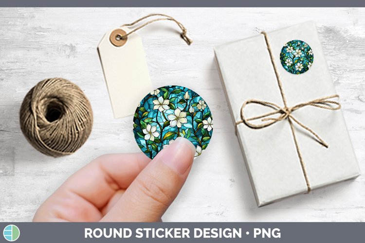 Stained Glass Jasmine Stickers | Round Labels Designs