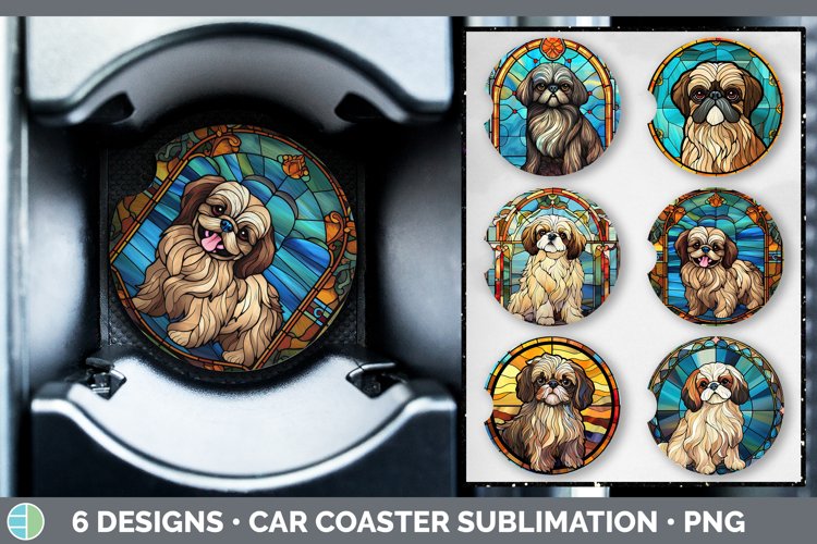 Stained Glass Pekingese Dog Car Coaster | Sublimation Coaste