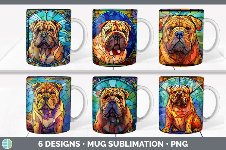 Stained Glass Shar Pei Dog Mug Wrap | Sublimation Coffee Cup