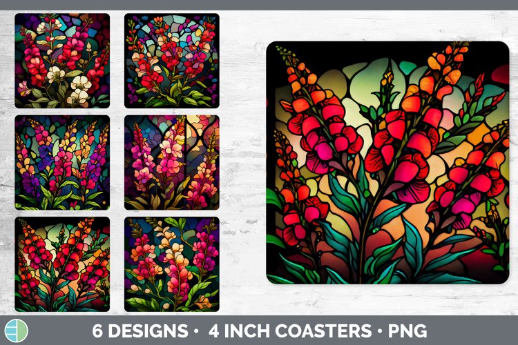 Stained Glass Snapdragon Flowers Square Coaster | Sublimatio