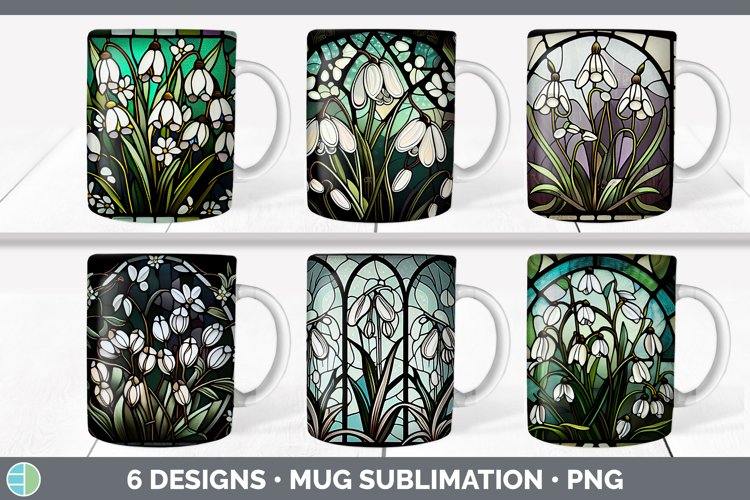 Stained Glass Snowdrop Flowers Mug Wrap | Sublimation Coffee
