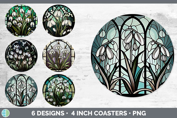 Stained Glass Snowdrop Flowers Round Coaster | Sublimation C