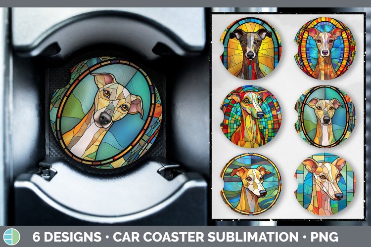 Stained Glass Whippet Dog Car Coaster | Sublimation Coaster