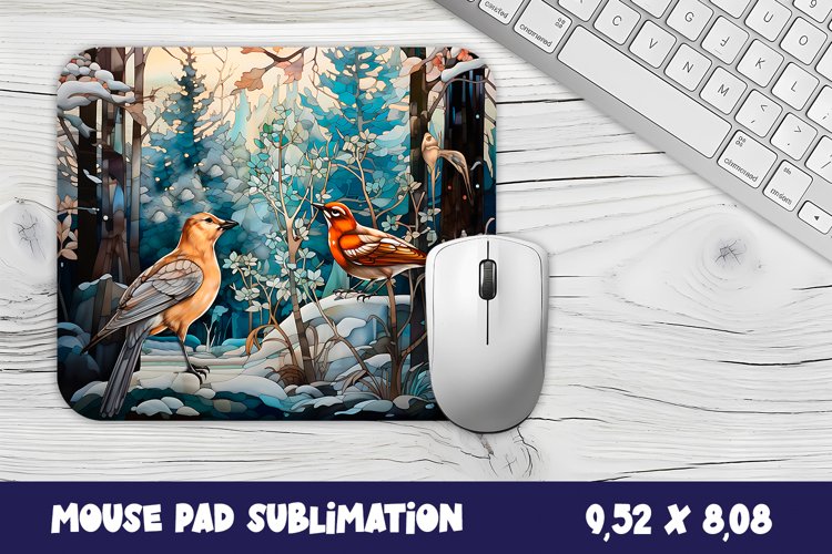 Stained Glass Winter bird Mouse Pad Sublimation (2794638)