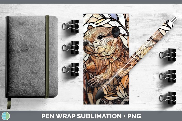 Stained Glass Woodland Beaver Pen Wrap Sublimation Pen Desig