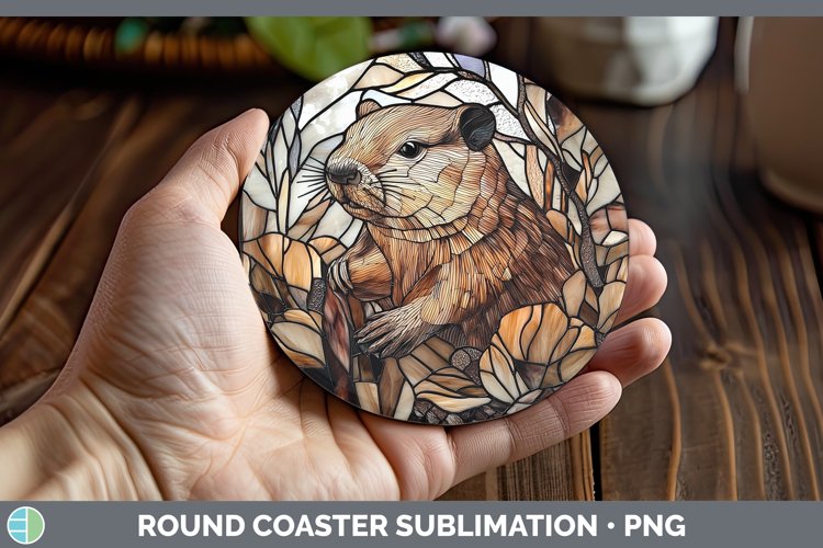 Stained Glass Woodland Beaver Round Coaster Sublimation Coas