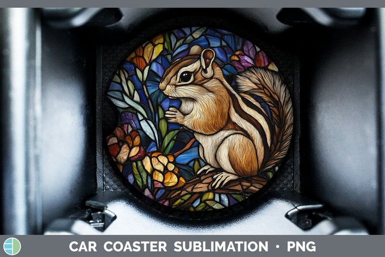 Stained Glass Woodland Chipmunk Car Coaster Sublimation Des