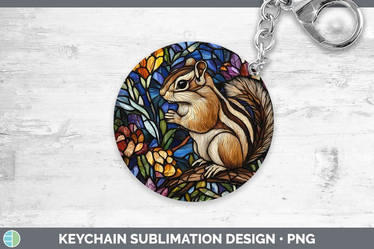 Stained Glass Woodland Chipmunk Keychain Sublimation Keyring