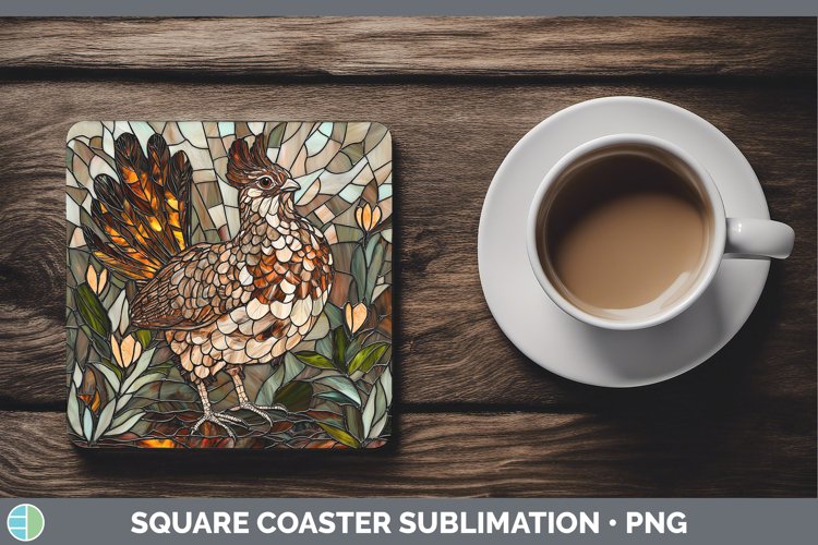 Stained Glass Woodland Grouse Square Coaster Sublimation Coa
