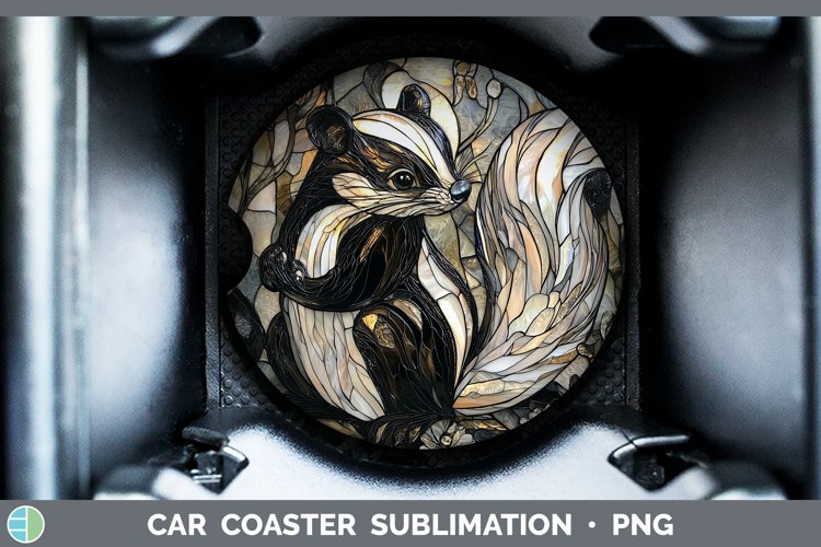 Stained Glass Woodland Skunk Car Coaster Sublimation Design