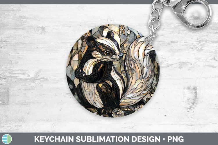 Stained Glass Woodland Skunk Keychain Sublimation Keyring De