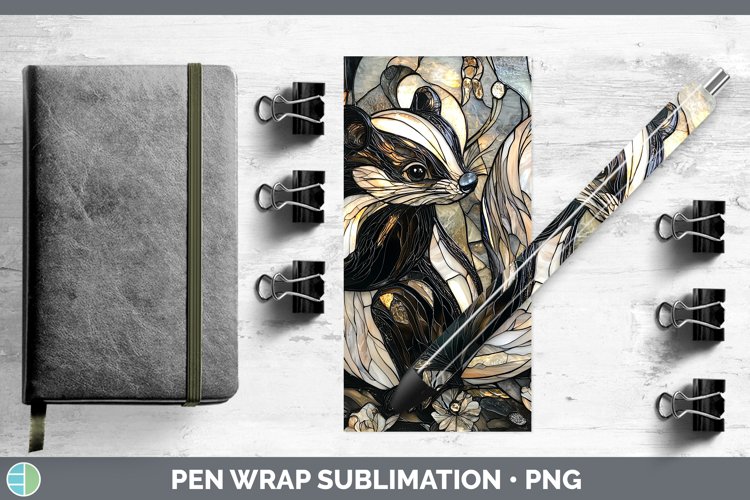 Stained Glass Woodland Skunk Pen Wrap Sublimation Pen Design