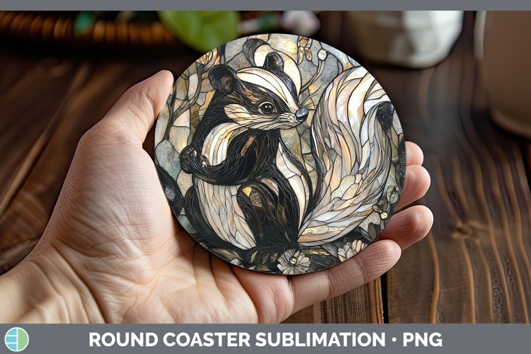 Stained Glass Woodland Skunk Round Coaster Sublimation Coast