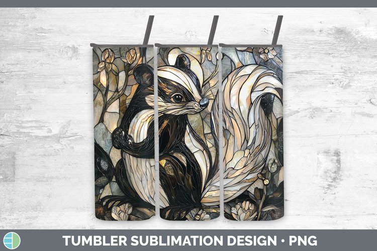 Stained Glass Woodland Skunk Tumbler Sublimation 20 oz Skinn
