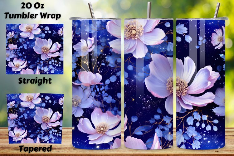 Starry Night Floral Mirage Tumbler wrap, Seamless Wrap PNG