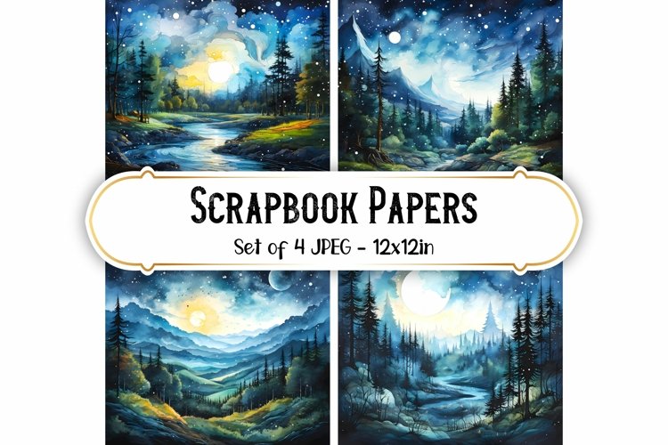 Starry Night Scene Watercolor Backgrounds (4434655)