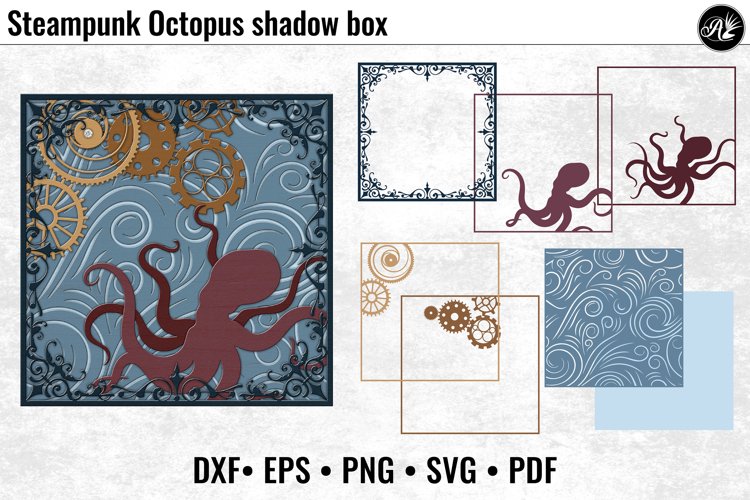 Steampunk Octopus shadowbox 3D layered project