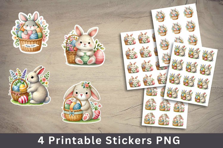 easter sticker printable - bunny rabbit and eggs
