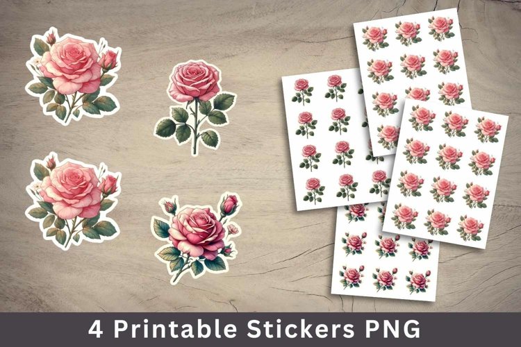valentine sticker printable - pink roses stickers