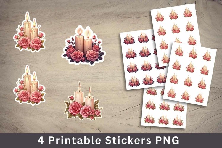 valentine sticker printable - roses candle stickers