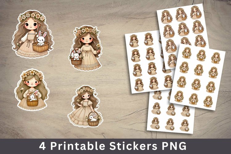 easter sticker printable - girl and bunny rabbit