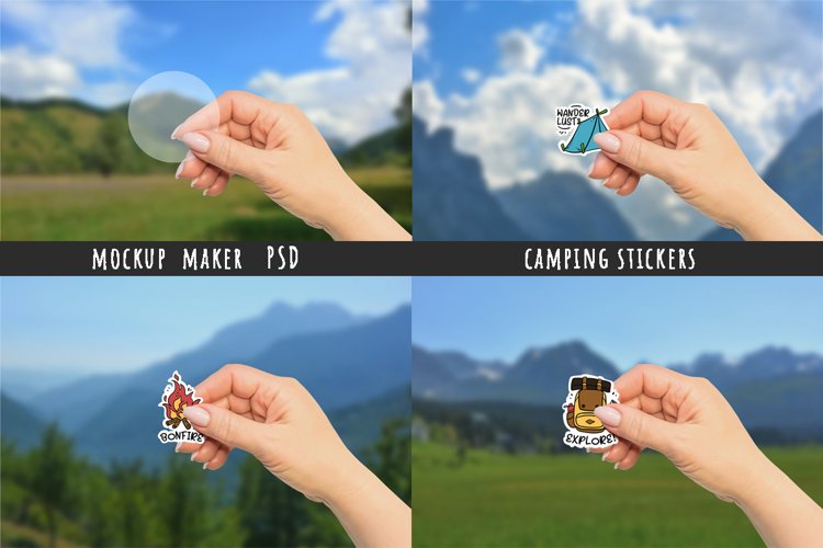 Sticker mock up generator. Camping theme