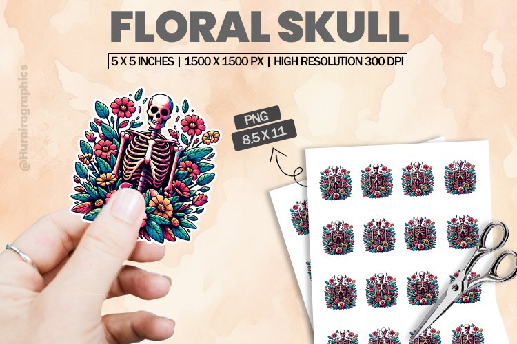 Floral Skull|Printable Animal Sticker (5029376)