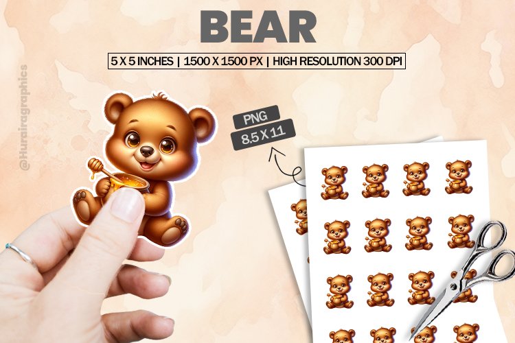 Bear|Printable Animal Sticker (5025386)