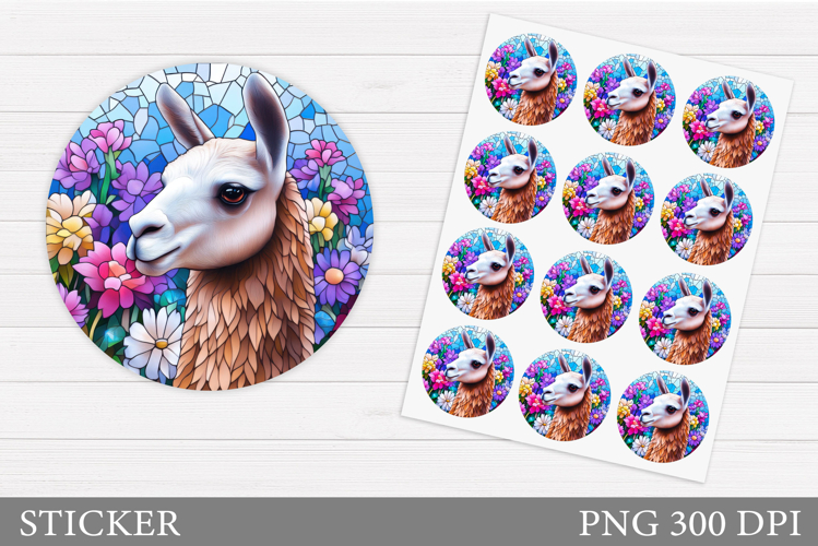Cute Lama Sticker Design. Lama Flowers Sticker (5401133)