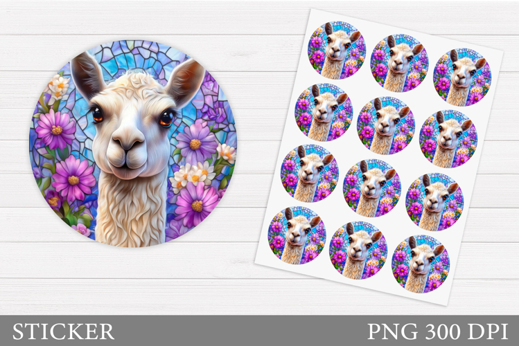 Cute Lama Sticker Design. Lama Flowers Sticker (5401136)