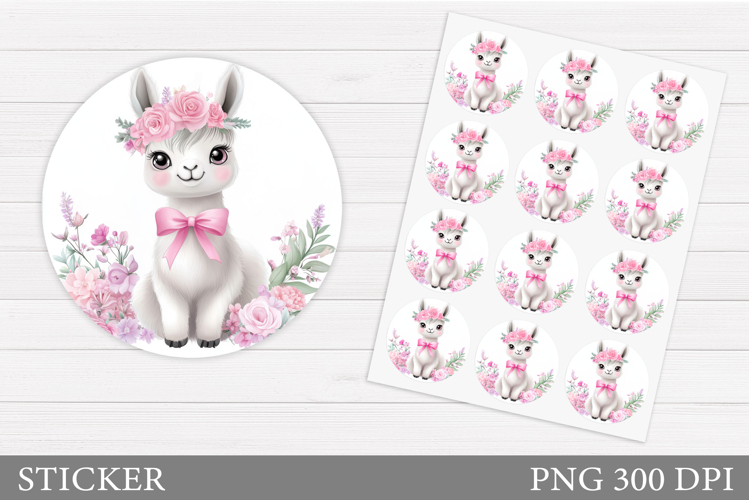 Cute Lama Sticker Design. Lama Flowers Sticker (5369810)