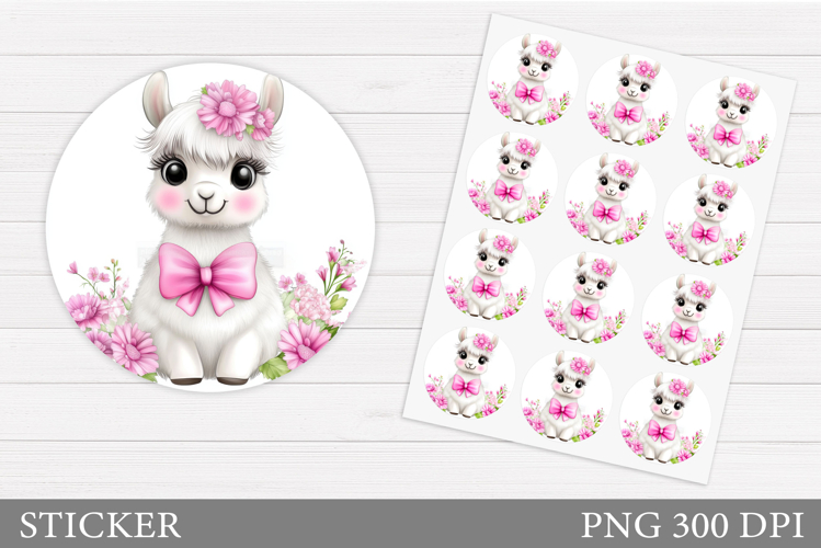 Cute Lama Sticker Design. Lama Flowers Sticker (5369811)