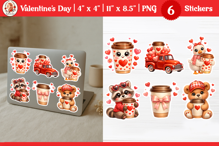 Valentine’s Day Cute Animals with coffee stickers