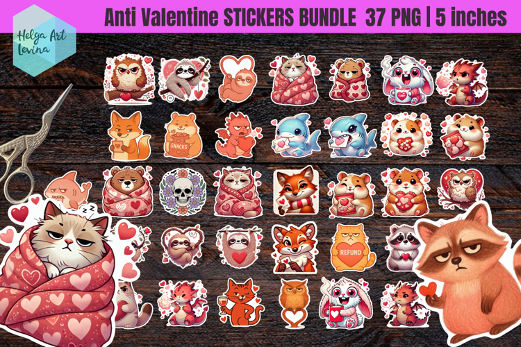 Anti Valentine Bundle, Stickers printable PNG
