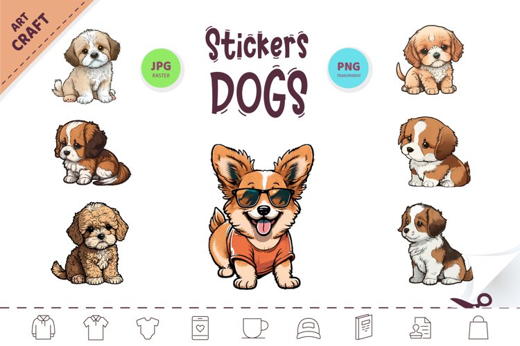 Stickers Cute Dogs. Clipart.