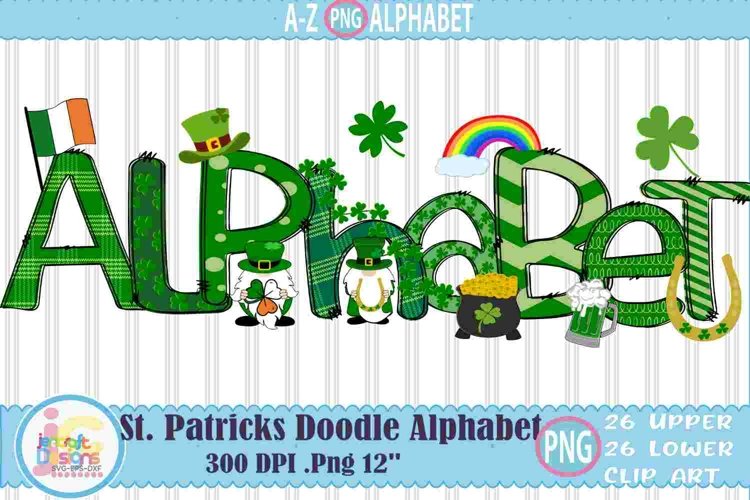 St Patricks Day Doodle letters alpha pack with cliapart