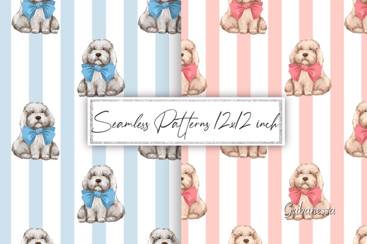 Seamless striped patterns with dogs