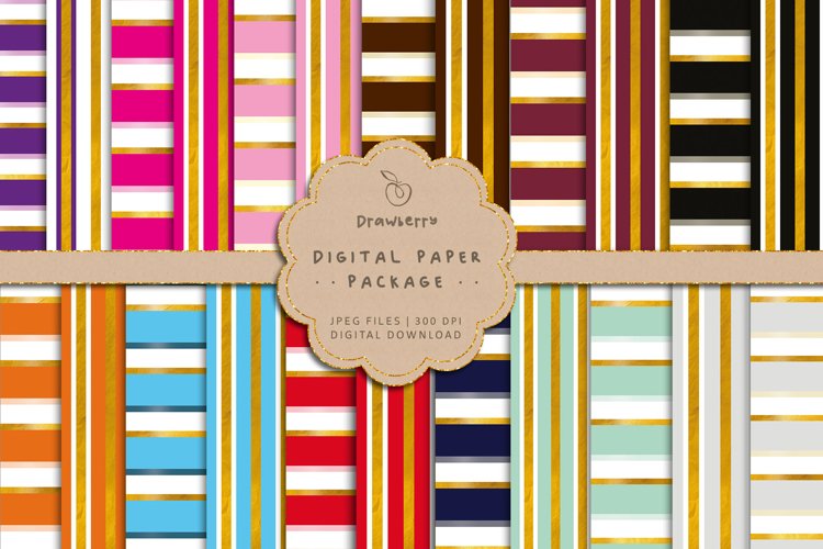 Gold Stripe Digital Paper, Gold Foil Digital Scrapbook DP123