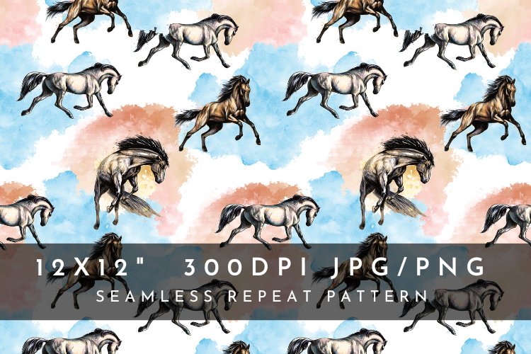 Horses Watercolor Seamless Pattern Watercolor Horses