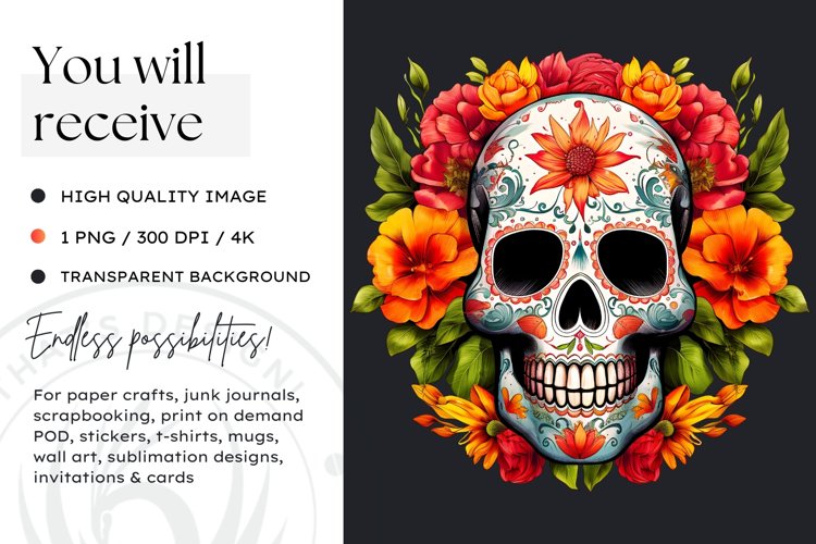 30 Colorful Dia de los muertos Sugar skulls Clipart PNG