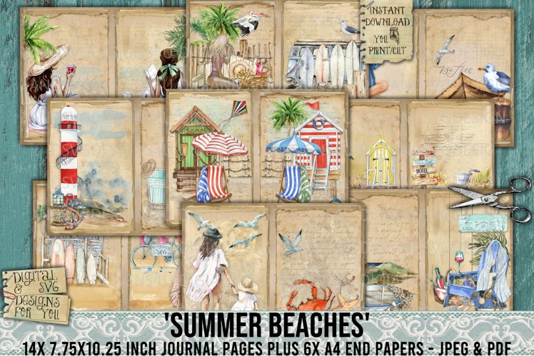 Summer Beach Journal Kit, Beach junk journal, summer pages