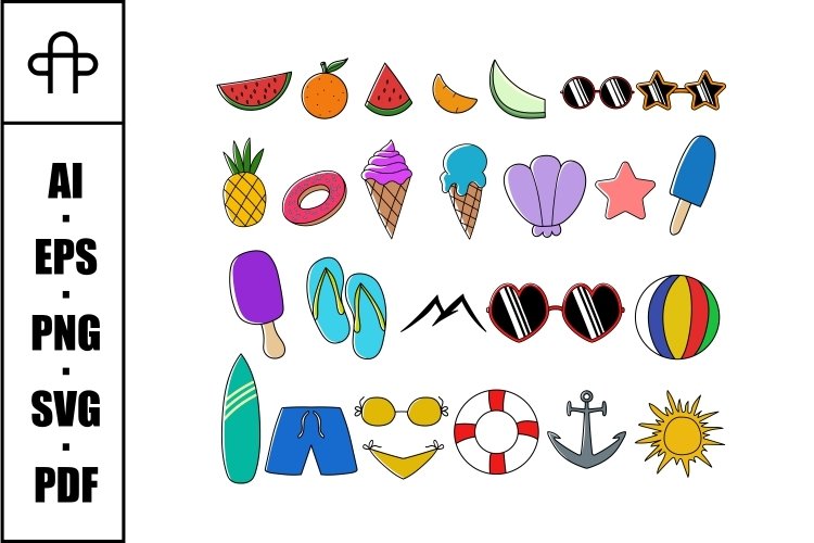 Summer element set collection vector illustration