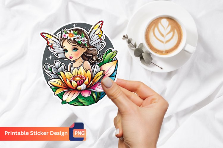 Summer fairy Printable sticker, Magical Fairy Sticker