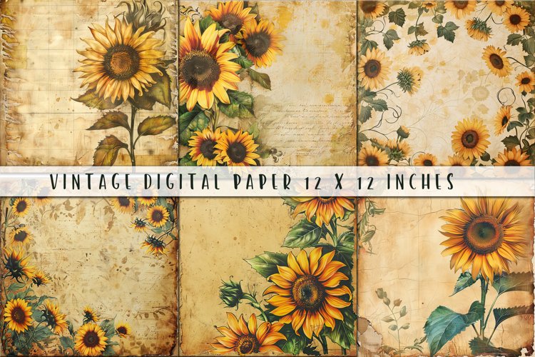 Vintage Sunflower Scrapbook Paper (3903583)