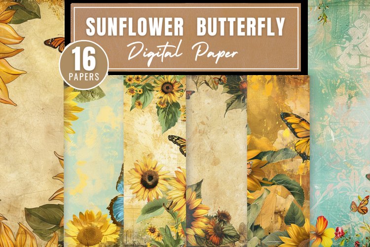 Sunflower Butterfly Digital Paper Bundle