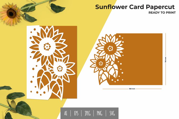 Pretty Sunflower Card Papercut Template