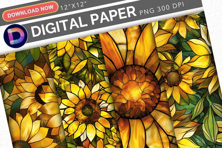 Sunflower Stained Glass Digital Paper