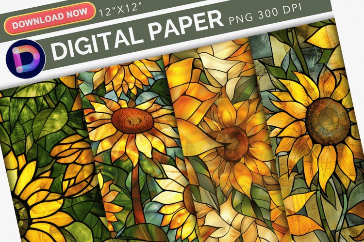 Sunflower Stained Glass Digital Paper