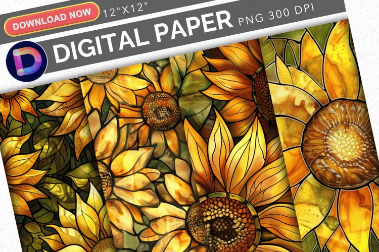 Sunflower Stained Glass Digital Paper